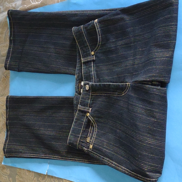 Escada | Jeans | Copy Escada Dark Denim Fine Gold Stripe Jean Size 36 4 ...